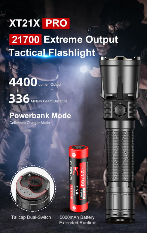 Lampe tactique Klarus XT21X PRO - 4400 Lumens - Rechargeable ...